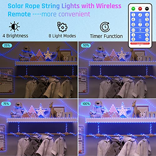 Solar Rope Lights Outdoor Waterproof LED - 200 LED Solar Rope String Lights, 72FT 8 Modes with Remote Flexible Solar Tube String Lights for Garden Patio Fence Balcony Pool Trampoline Party