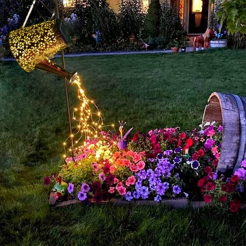 2 Pack Solar Lights Outdoor Garden Decor, Solar Watering Can with Cascading Lights, Large Hanging Lantern Waterproof, Outdoor Decorations Fairy Lights for Patio Lawn Yard Art Clearance Court Pathway