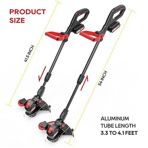 Ecomax 12" Cordless String Trimmer & Edger, 18V Electric Weed Wacker with 2Ah Battery and Charger, Lightweight Weed Eater, Edger Lawn Tool with 90 Degree Adjustable Head for Yard and Garden, ELG03