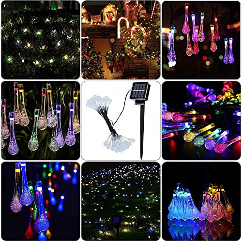 Solar String Lights, 22.9ft 50 Advanced Waterproof Water Drop Mode LED Solar Fairy Lights, Outdoor Saint Valentine's Day Lights for Patio, Lawn, Home, Garden, Wedding, Party Decorations