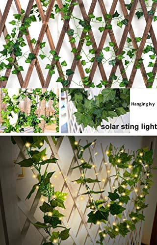 XSFANCYFUN Solar Vine String Light Outdoor Waterproof Artificial Vine Hanging Fairy Lights Fake Maple Ivy Leaf Green Rattan with 13FT/4M 20LED String Lights for Party Wedding Garden Aesthetic Decor