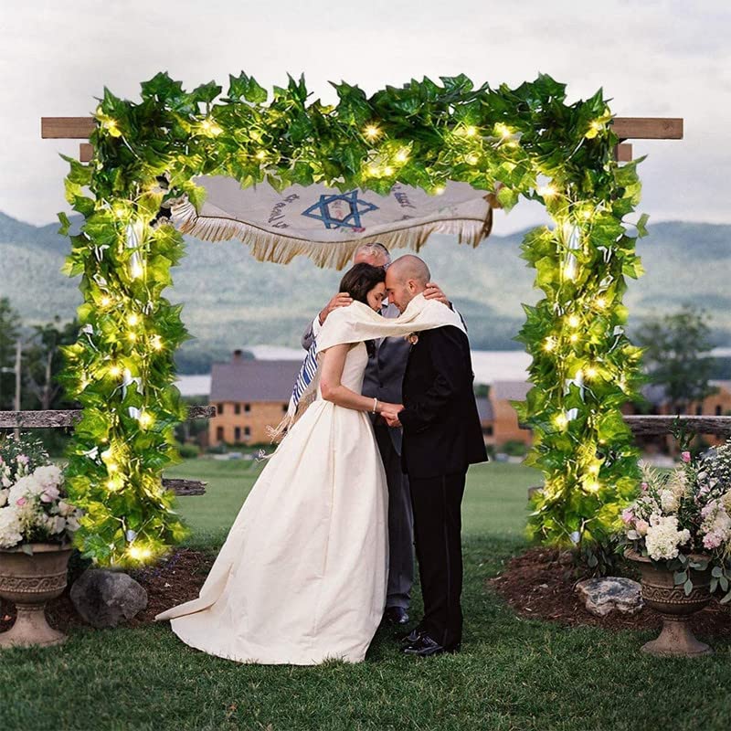 XSFANCYFUN Solar Vine String Light Outdoor Waterproof Artificial Vine Hanging Fairy Lights Fake Maple Ivy Leaf Green Rattan with 13FT/4M 20LED String Lights for Party Wedding Garden Aesthetic Decor