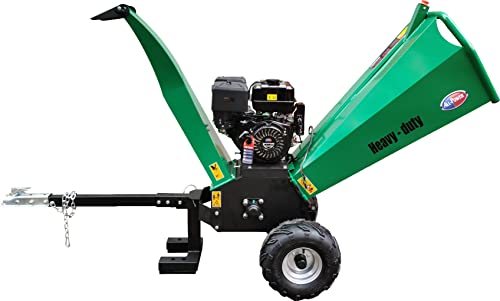 All Power America APWC420E Heavy Duty Durable Chipper Shredder Mulcher w/Electric Start-Max 6" Inch Wood Diameter Capacity Gas Powered, 15HP 420cc, Green