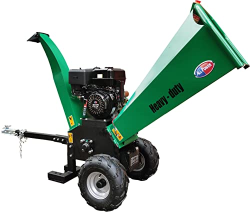 All Power America APWC420E Heavy Duty Durable Chipper Shredder Mulcher w/Electric Start-Max 6" Inch Wood Diameter Capacity Gas Powered, 15HP 420cc, Green