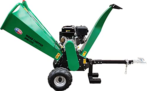 All Power America APWC420E Heavy Duty Durable Chipper Shredder Mulcher w/Electric Start-Max 6" Inch Wood Diameter Capacity Gas Powered, 15HP 420cc, Green