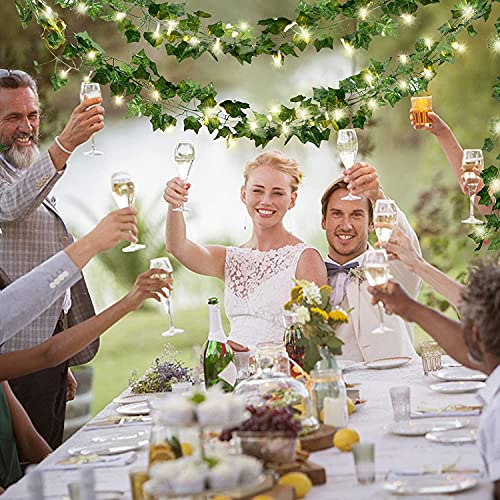 XSFANCYFUN Solar Vine String Light Outdoor Waterproof Artificial Vine Hanging Fairy Lights Fake Maple Ivy Leaf Green Rattan with 13FT/4M 20LED String Lights for Party Wedding Garden Aesthetic Decor