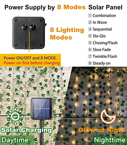 XSFANCYFUN Solar Vine String Light Outdoor Waterproof Artificial Vine Hanging Fairy Lights Fake Maple Ivy Leaf Green Rattan with 13FT/4M 20LED String Lights for Party Wedding Garden Aesthetic Decor
