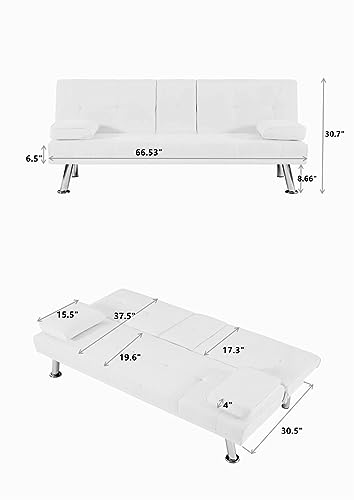 Eafurn Upholstered Futon Sofa Bed with Mattress and Frame, Convertible Loveseat Lounge Couch Daybed,Folding Love Seat w/Adjustable Backrest Sofabed, Green Soft Velvet
