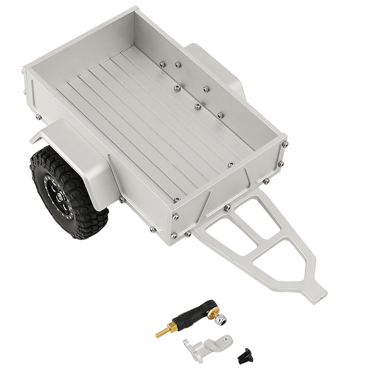 RZXYLRC TRX4M CNC Aluminum Utility Trailer stows Car with Hitch Mount for TRX-4M 1/18 RC Crawler Car Upgrade Parts (Silver)