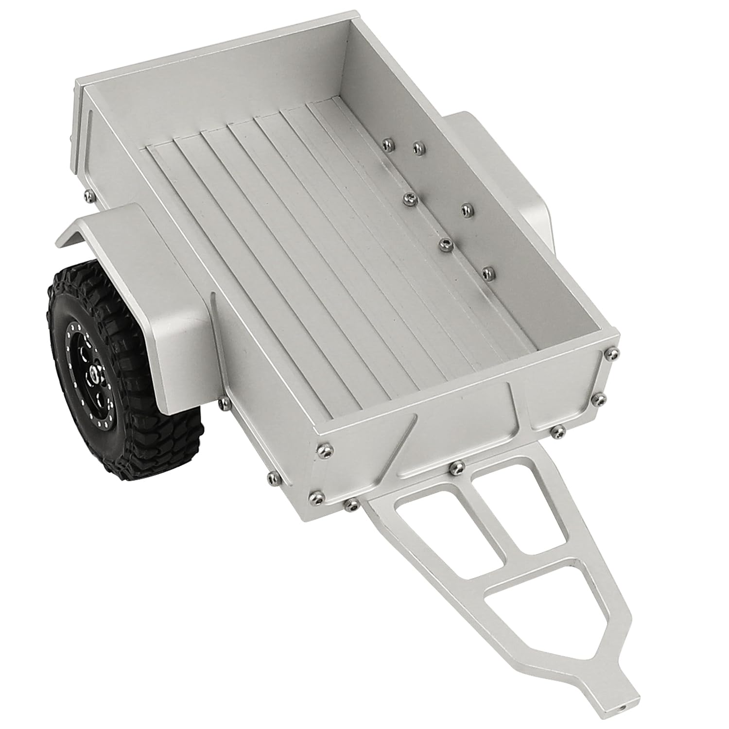 RZXYLRC TRX4M CNC Aluminum Utility Trailer stows Car with Hitch Mount for TRX-4M 1/18 RC Crawler Car Upgrade Parts (Silver)