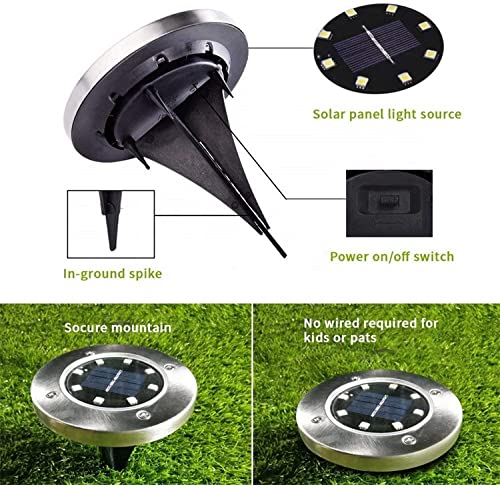 SIATOM Solar Ground Light 8 Pack-8 LED Solar Garden Lights Inground Outdoor Landscape Lighting IP65 Waterproof for Pathway Walkway Lawn 6000K Cold White Light