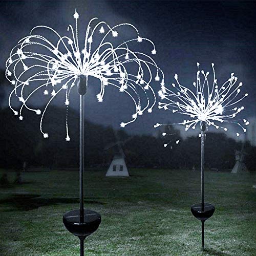 Honche 2 Pack Solar Firework Lights Plug in Ground, 120LED 8 Modes Solar Garden Colorful Lights, Starburst Lights for Pathway, Patio, Lawn, Backyard, Christmas Party Decorative(CW-Round)