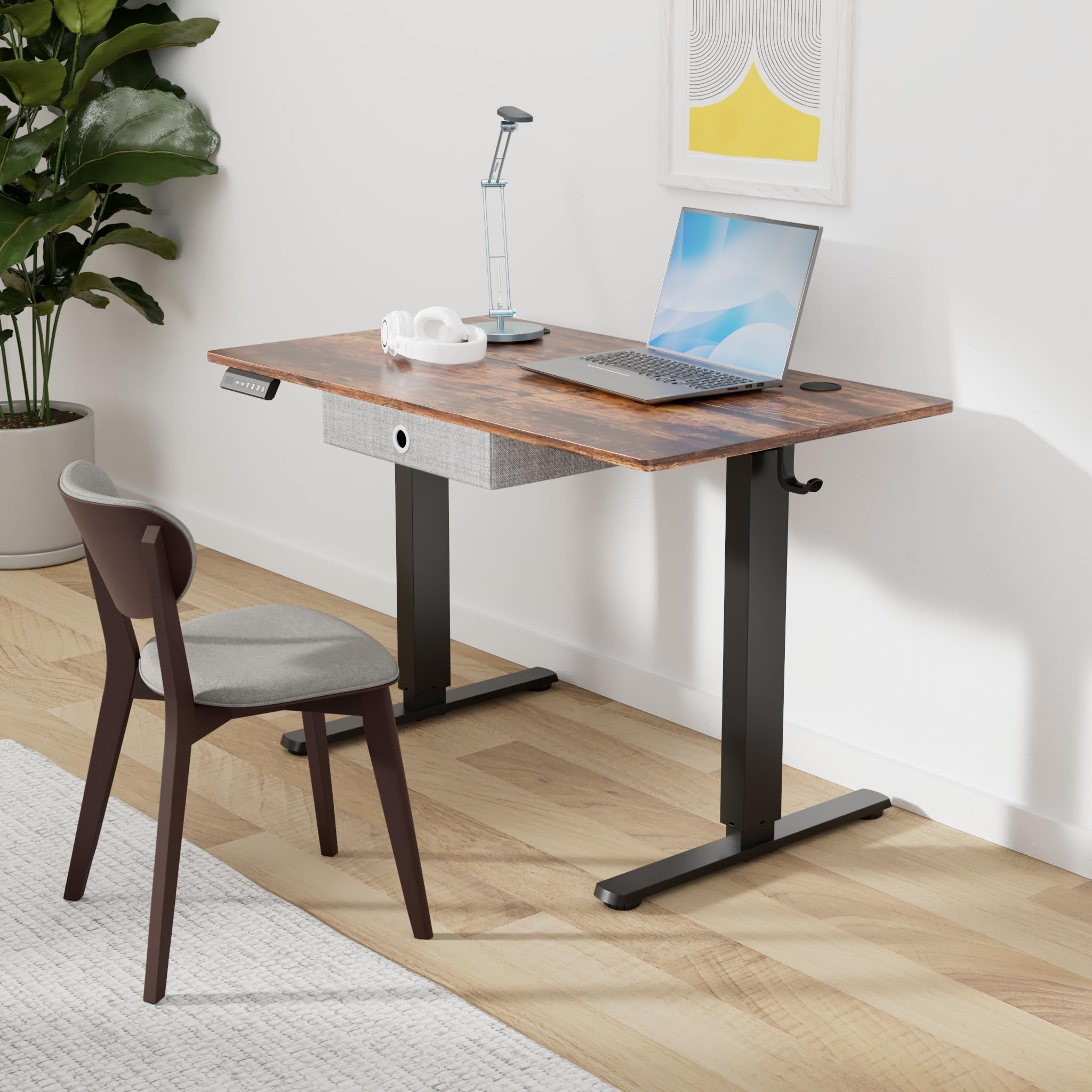 Sweetcrispy Electric Standing Desk Adjustable Height, 48 x 24 inch Stand up Sit Stand Desk with Keyboard Tray, Ergonomic Home Office Rising Table Computer Workstation Gaming Work Desk, Rustic Brown