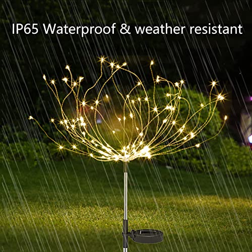 Solar Garden Lights, 4 Pack Solar Firework Lights Waterproof 105 LED Solar Garden Decorative Lights with 2 Lighting Modes DIY Landscape Lights for Garden Pathway Lawn Patio Decor (Warm White)