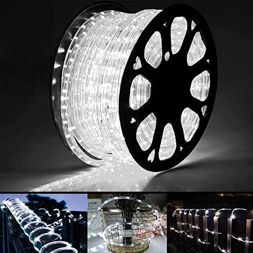 50ft 360 LED Rope Lights Outdoor, Connectable and Flexible Tube Lights with 8 Modes, Waterproof Indoor Outdoor LED Rope Lighting for Deck, Garden, Pool, Patio, Wedding, Xmas Decorations (White)