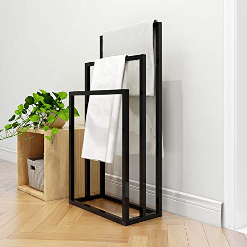 OMGO Metal Freestanding Towel Rack,3 Tiers Hand Towel Holder Organizer, Multipurpose Handtowel Drying Shelfs Stand for Bath & Blanket, Washcloths, Tub or Shower