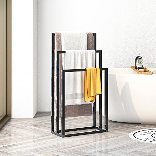 OMGO Metal Freestanding Towel Rack,3 Tiers Hand Towel Holder Organizer, Multipurpose Handtowel Drying Shelfs Stand for Bath & Blanket, Washcloths, Tub or Shower