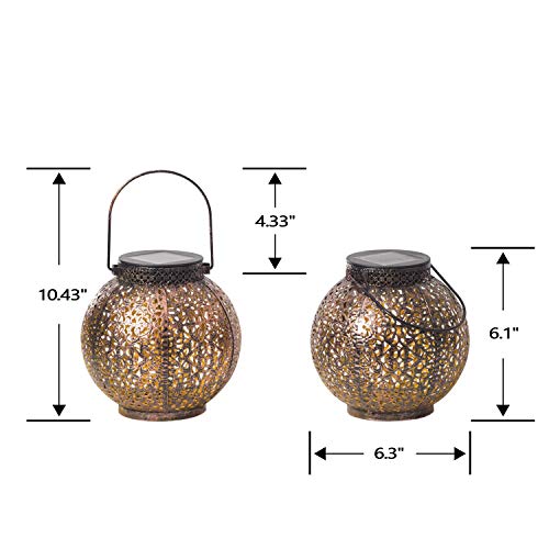 Homeimpro 2 Pack Solar Lantern Hanging Garden Outdoor Lights Metal Waterproof LED Table Lamp