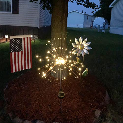 Solar Garden Lights, 4 Pack Solar Firework Lights Waterproof 105 LED Solar Garden Decorative Lights with 2 Lighting Modes DIY Landscape Lights for Garden Pathway Lawn Patio Decor (Warm White)
