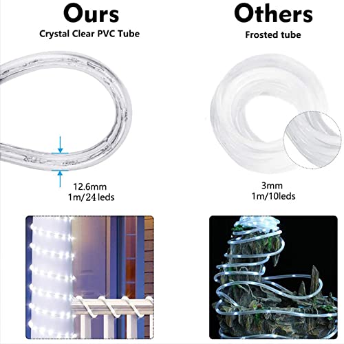 50ft 360 LED Rope Lights Outdoor, Connectable and Flexible Tube Lights with 8 Modes, Waterproof Indoor Outdoor LED Rope Lighting for Deck, Garden, Pool, Patio, Wedding, Xmas Decorations (White)