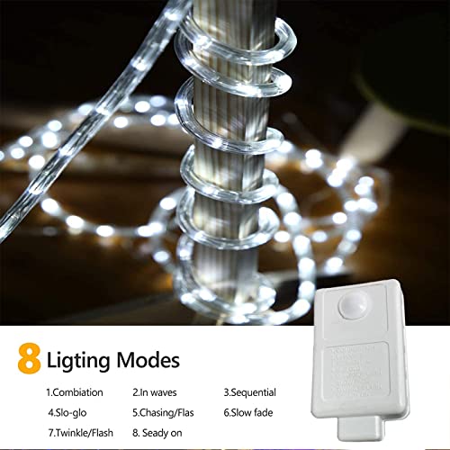 50ft 360 LED Rope Lights Outdoor, Connectable and Flexible Tube Lights with 8 Modes, Waterproof Indoor Outdoor LED Rope Lighting for Deck, Garden, Pool, Patio, Wedding, Xmas Decorations (White)