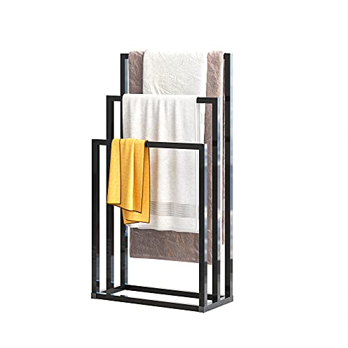 OMGO Metal Freestanding Towel Rack,3 Tiers Hand Towel Holder Organizer, Multipurpose Handtowel Drying Shelfs Stand for Bath & Blanket, Washcloths, Tub or Shower