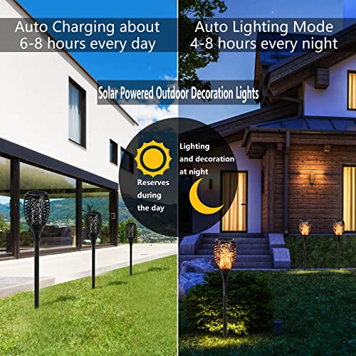 Aiencsai Solar Outdoor Lights Waterproof, 4 Pack Portable Solar Torch Light with Flickering Flame, Auto On/Off 400mh/A Outdoor Landscape Lights Decoration for Garden, Pathway and Yard