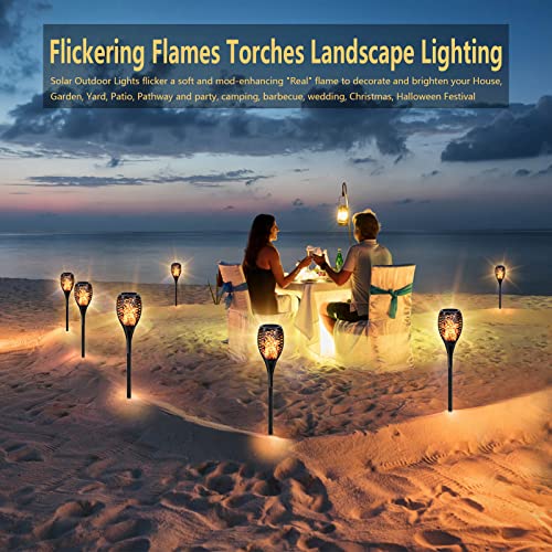 Aiencsai Solar Outdoor Lights Waterproof, 4 Pack Portable Solar Torch Light with Flickering Flame, Auto On/Off 400mh/A Outdoor Landscape Lights Decoration for Garden, Pathway and Yard