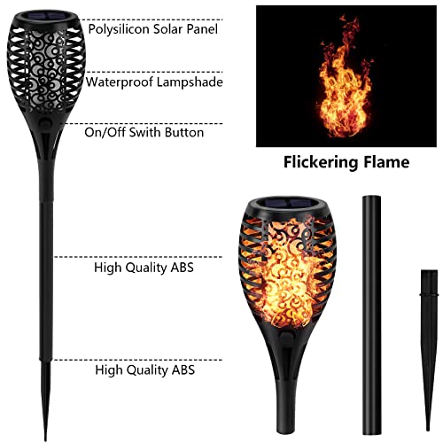Aiencsai Solar Outdoor Lights Waterproof, 4 Pack Portable Solar Torch Light with Flickering Flame, Auto On/Off 400mh/A Outdoor Landscape Lights Decoration for Garden, Pathway and Yard