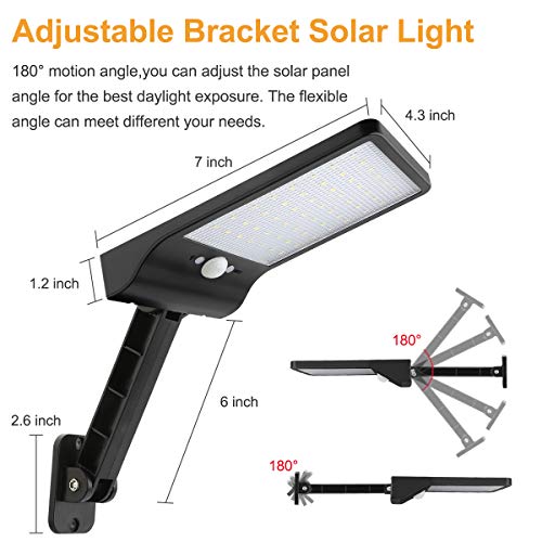Solar Lights Outdoor with Remote Adjustable Pole 56Led,Waterproof, Motion Sensor Multi-Mode Solar Security Light for Fence,Yard,Road,Porch,Corridor,Garden,Grage(56LED-BLACK-2PACK)