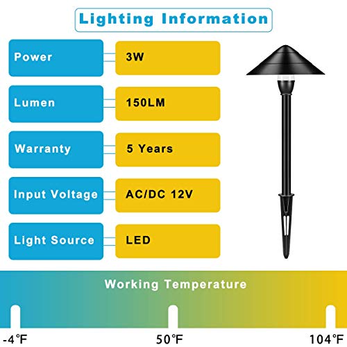 Gardenients Low Voltage Landscape Lights Landscape Lighting Garden Pathway Lights Yard Lights Driveway Lights, Aluminum Construction Outdoor Waterproof 12V 3W 3000K Warm-White Light（4-Pack）