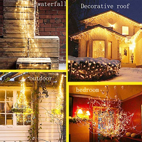 220LED Upgrade Solar Fairy Lights Outdoor Waterproof,11 Strand Solar Firefly Bunch Lights with 8 Flashing Modes Solar Waterfall Lights, Solar Watering Can Lights Garden Tent String Light (Warm White)
