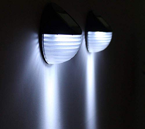 Lxcom Lighting Solar Powered Wall Lights 4 Pack Solar Power Fence Lights Outdoor Solar Stair Lights 2 LED Step Light Wall Mount Garden Path Step Lights for Garden Fence Walkways Stairways Path Pathway