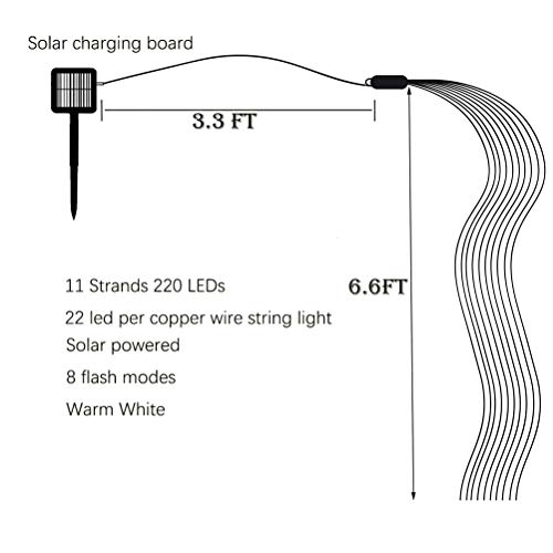 220LED Upgrade Solar Fairy Lights Outdoor Waterproof,11 Strand Solar Firefly Bunch Lights with 8 Flashing Modes Solar Waterfall Lights, Solar Watering Can Lights Garden Tent String Light (Warm White)