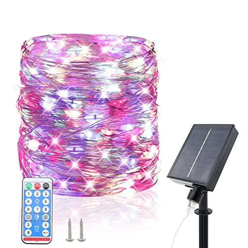 HEXADRC Outdoor Solar String Lights, 65.6 FT 200 LED Solar Powered Christmas Decorative Fairy Lights with 8 Modes, Waterproof Silver Wire for Thanksgiving Patio Yard Trees Party - Colorful