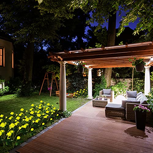 JORETLE Outdoor Solar Flower Lights Solar Rose Lights Solar Lights Outdoor Decorative with 5 Rose Flowers Suitable for Garden, Courtyard, Backyard Decoration, Waterproof (Yellow)
