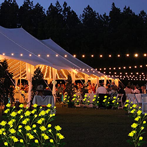 JORETLE Outdoor Solar Flower Lights Solar Rose Lights Solar Lights Outdoor Decorative with 5 Rose Flowers Suitable for Garden, Courtyard, Backyard Decoration, Waterproof (Yellow)