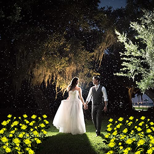 JORETLE Outdoor Solar Flower Lights Solar Rose Lights Solar Lights Outdoor Decorative with 5 Rose Flowers Suitable for Garden, Courtyard, Backyard Decoration, Waterproof (Yellow)