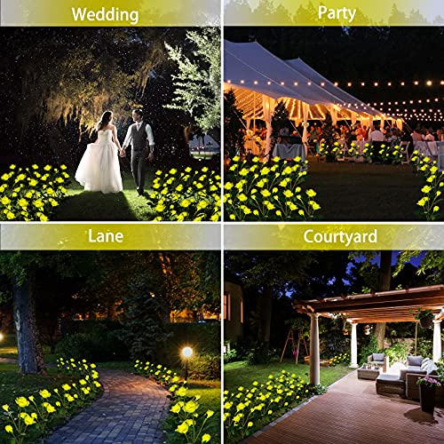 JORETLE Outdoor Solar Flower Lights Solar Rose Lights Solar Lights Outdoor Decorative with 5 Rose Flowers Suitable for Garden, Courtyard, Backyard Decoration, Waterproof (Yellow)