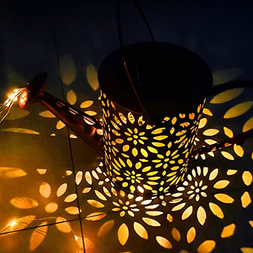 Watering Solar Can Lights Outdoor Waterproof Powered, Large Solar Outdoor Light with Cascading Lights, Solar Lantern Garden Lights with Shepherds Hook for Patio Yard Pathway Mother's Day Gifts