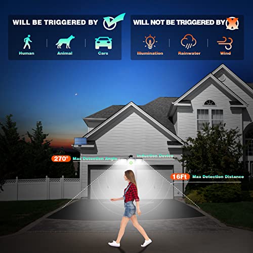 2 Pack Detachable Solar Security Lights, 3 Head Motion Sensor Lights With Remote Control 108 LED Rotatable Flood Lights IP65 Waterproof Outdoor Spotlights for Porch Garden Patio Yard Garage Pathway