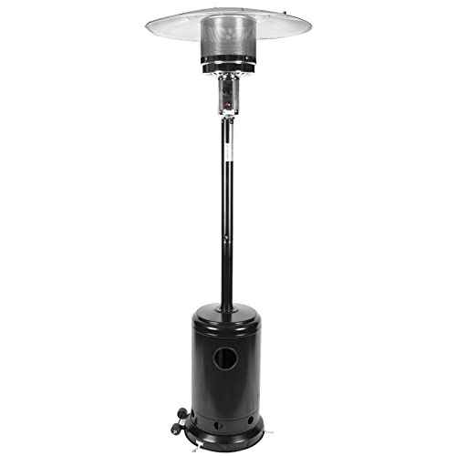 Polar Aurora Patio Heater for Outdoor Use Propane Gas 48000 BTU Auto Shut Off Portable Heater Floor Standing w/Ground Nail & Wheels for Garden, Balcony, Party,Black