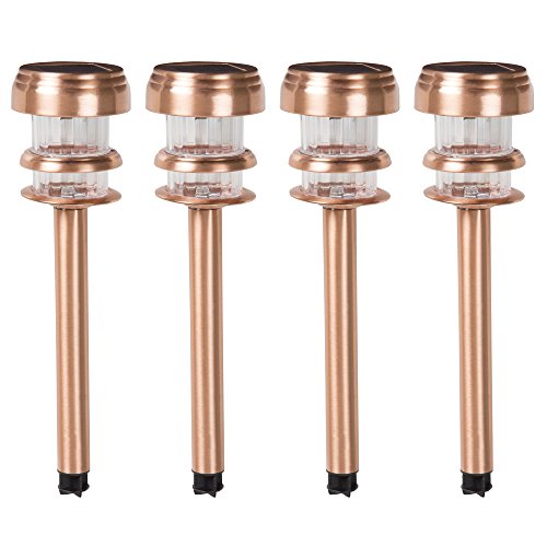 Solar Powered Lights (Set of 4)- LED Outdoor Stake Spotlight Fixture for Gardens, Pathways, and Patios by Pure Garden-Copper