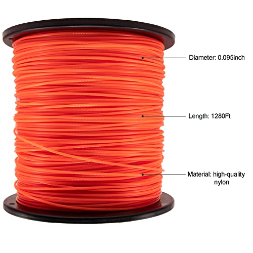 KAKO 095 Inch Trimmer Line, 0.095" Weed Wacker Eater String, Commercial Grade Round Nylon String Trimmer Line Replacement for String Trimmer Weed Trimmer .095"-1280ft-5lb-Spool( Orange)