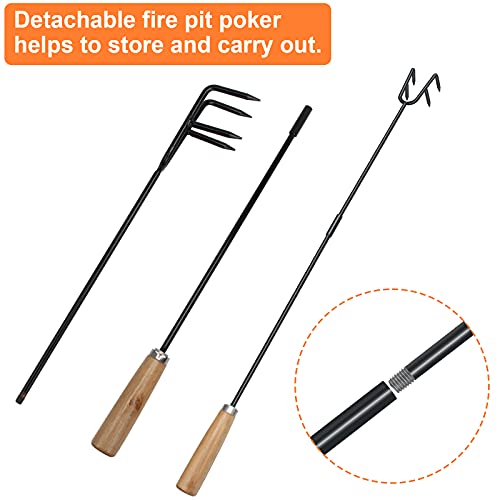 Steel Fireplace Poker 33 in, Luxiv Black Fire Pit Poker Detachable Metal Fire Stoker Poker Stick with Wood Handle and 4 Tips Camping Fireplace Tool for Outdoor Indoor Fireplace Tool for Fire Pit, BBQ