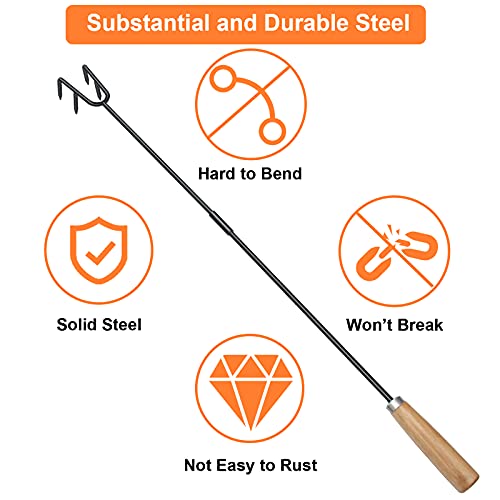 Steel Fireplace Poker 33 in, Luxiv Black Fire Pit Poker Detachable Metal Fire Stoker Poker Stick with Wood Handle and 4 Tips Camping Fireplace Tool for Outdoor Indoor Fireplace Tool for Fire Pit, BBQ