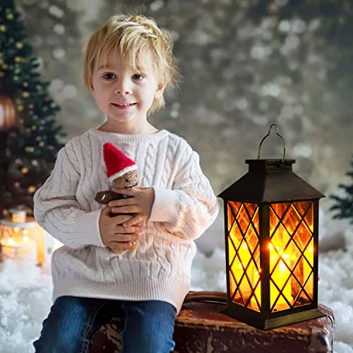 Solar Outdoor Lantern, Garden Hanging Waterproof Lanterns PVC Upgrade 3 LED Flickering Flameless Candle Decorative Lights for Garden (Grid Candle)