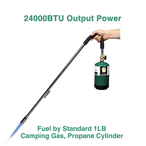 KOMAN Weed torch Propane Burner with 8FT Converter Hose,Fuel by 1LB Propane Gas Cylinder/5-40LB Propane Tank,self ignition,for Roofing,Weeding,Campfire Starting(Output 24000BTU, Propane not included)