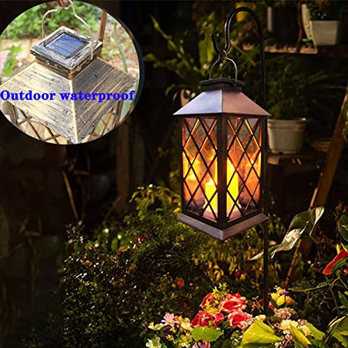 Solar Outdoor Lantern, Garden Hanging Waterproof Lanterns PVC Upgrade 3 LED Flickering Flameless Candle Decorative Lights for Garden (Grid Candle)