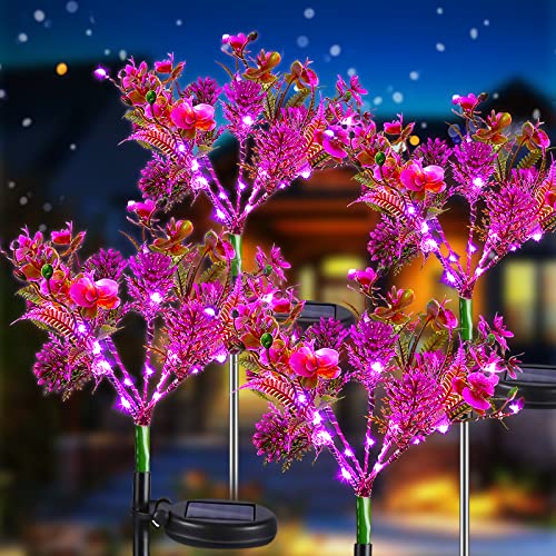 Neporal Solar Lights Outdoor Garden Decorative, 4 Pack Solar Powered Phalaenopsis Flower Lights Design, Solar Light Outdoor Waterproof IP65, Solar Garden Decorations - Gardening Gifts for Women